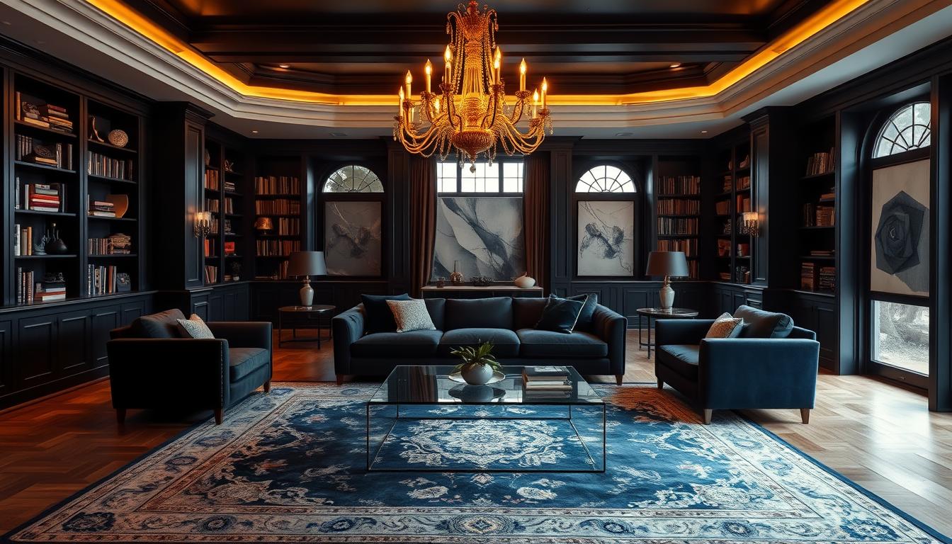 20 dark blue living room designs ideas