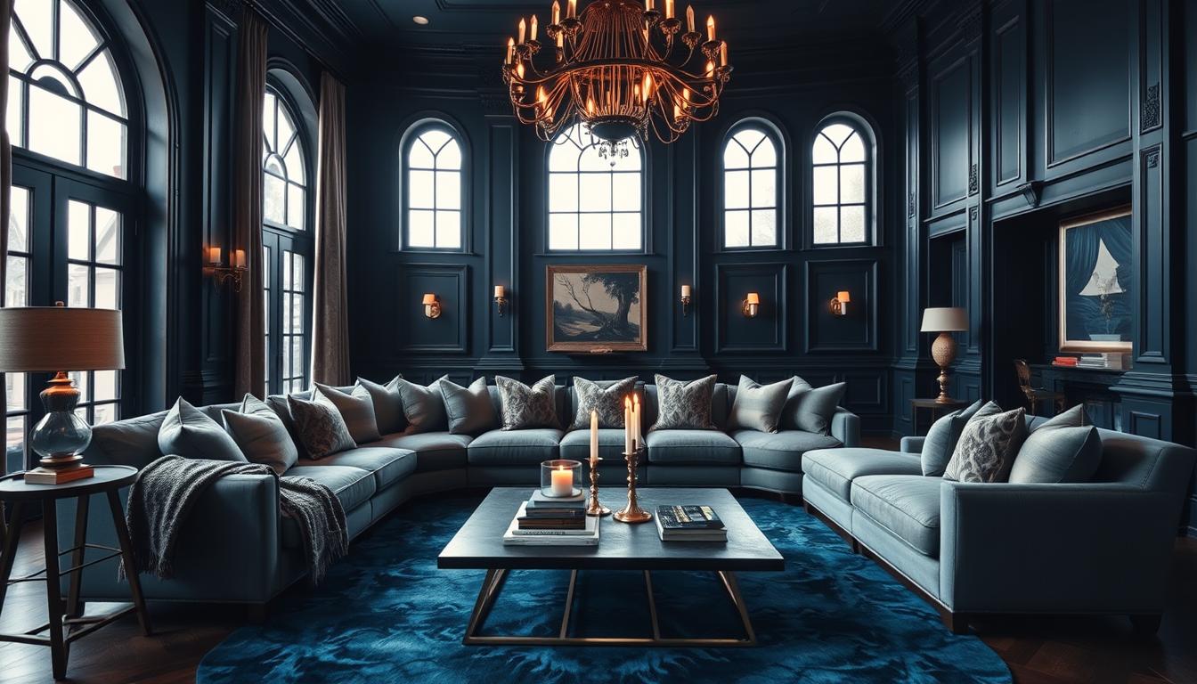 20 dark blue living room designs ideas