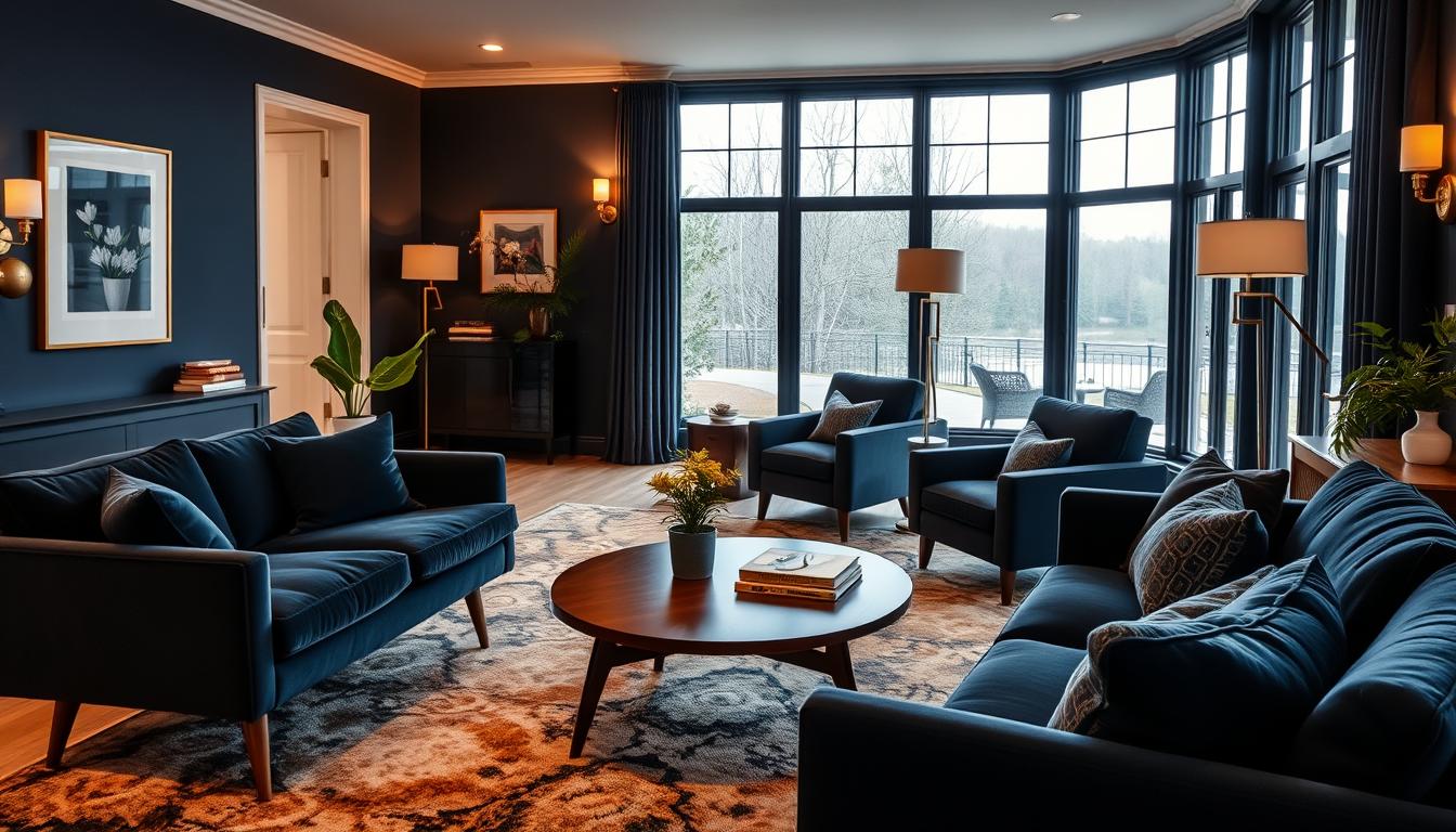 20 dark blue living room designs ideas